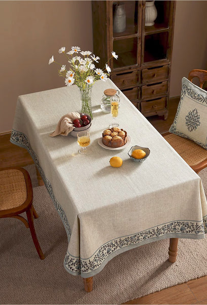 Table Cover for Dining Room Table, Flower Pattern Linen Tablecloth for ...