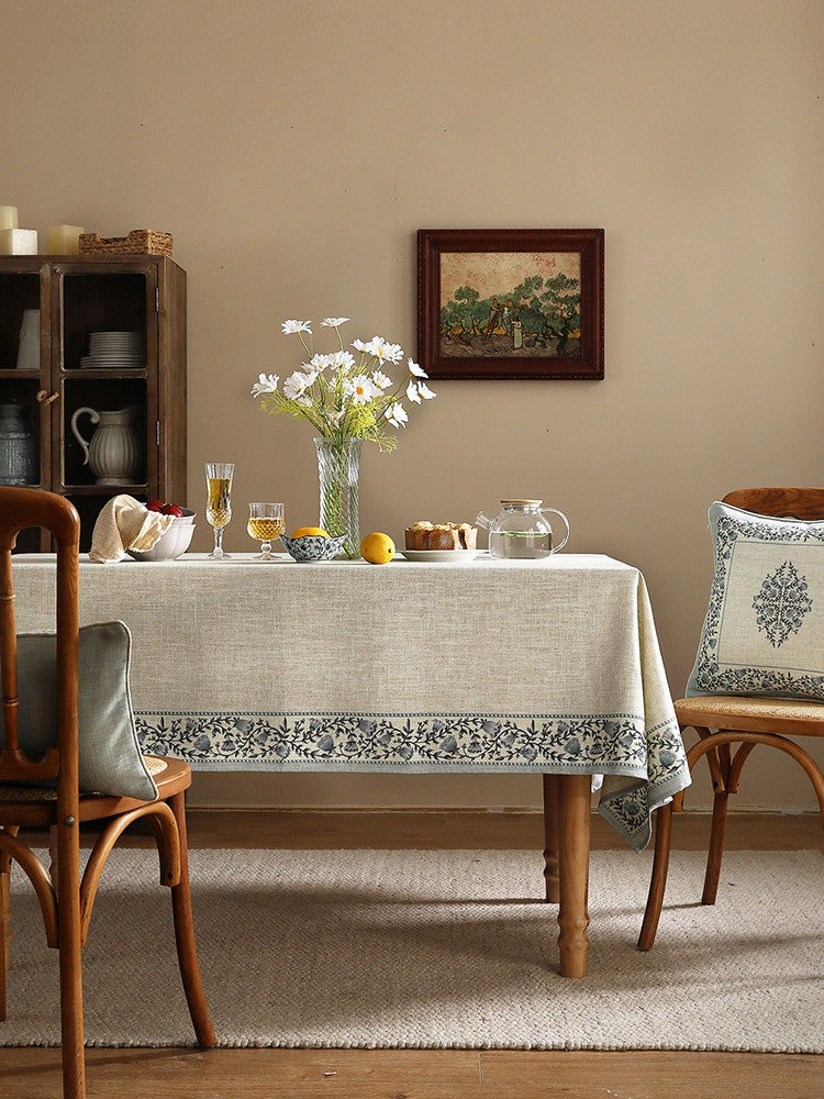 Table Cover for Dining Room Table, Flower Pattern Linen Tablecloth for ...