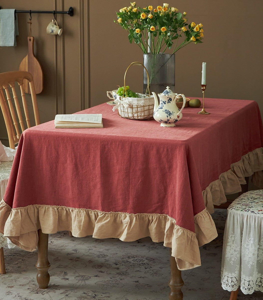 Square Tablecloth for Round Table, Red Modern Table Cloth, Ramie Table ...