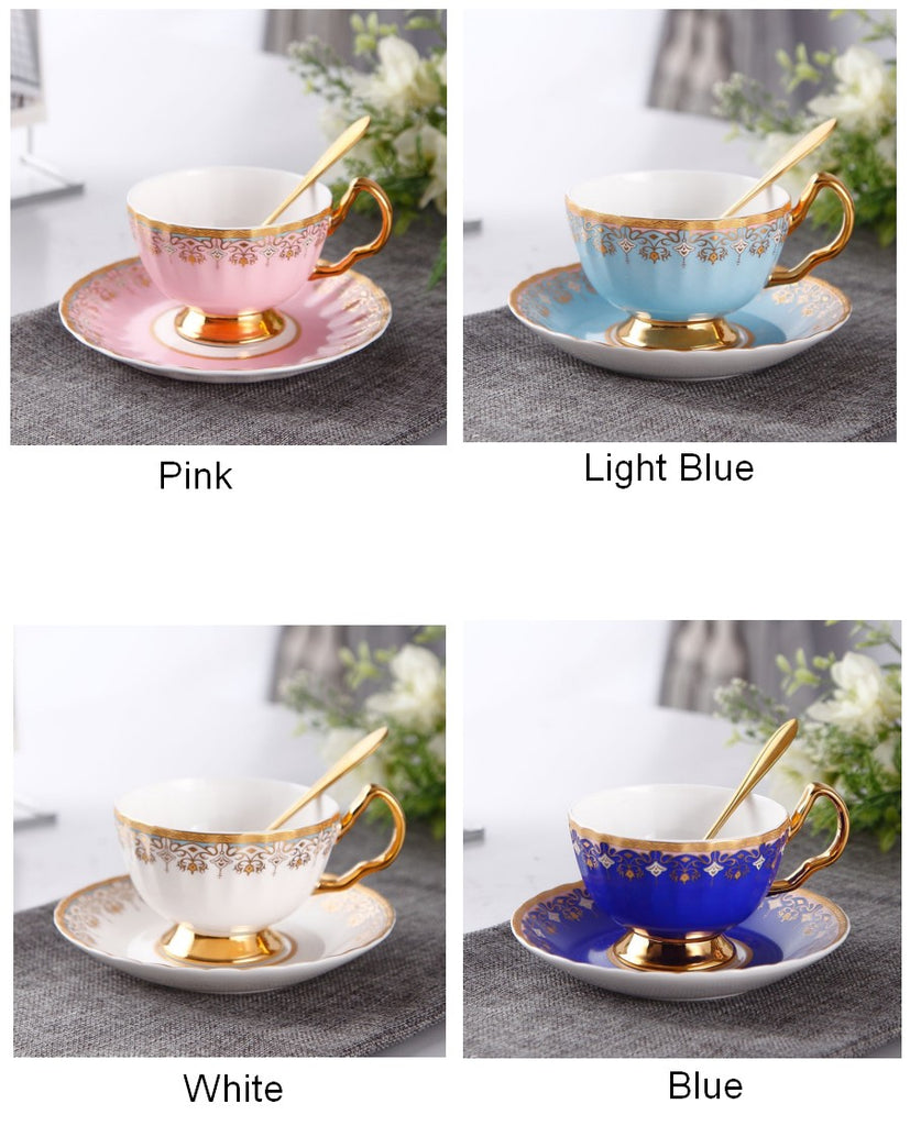 Pink Blue White Bone China Porcelain Tea Cup Set, Unique British Tea C ...