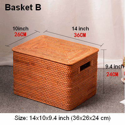 Woven Rectangular Storage Baskets, Rattan Storage Basket with Lid, Sto ...