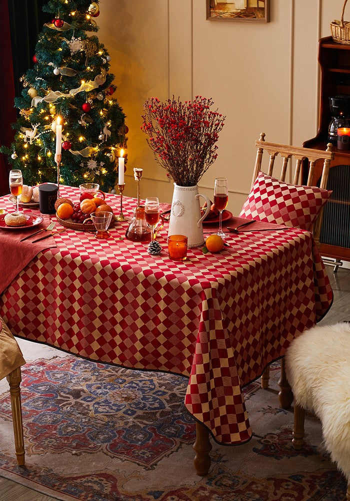 Modern Rectangle Tablecloth for Dining Room Table, Red Checked Table C ...