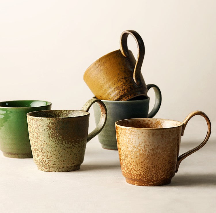 Large Modern Handmade Pottery Coffee Cup, Creative Brown Green Blue Ce ...
