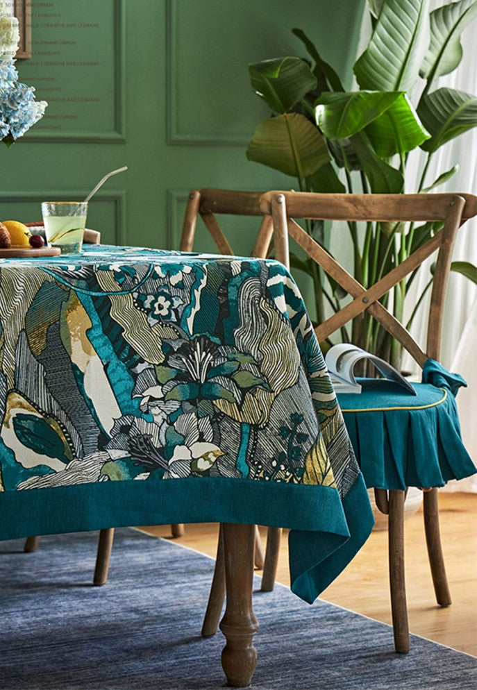 Large Modern Rectangle Tablecloth for Dining Room Table, Blue Flower P ...